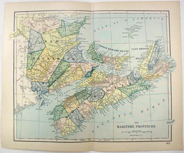 ORIGINAL 1893 MAP of the Maritime Provinces of Canada by Dodd Mead ...