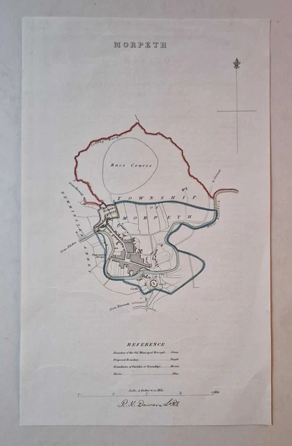 R.K. DAWSON CITY Plan of Morpeth, from Ordnance Survey (c1832 Map ...