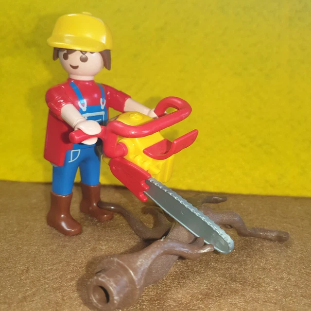 PLAYMOBIL HOLZFÄLLER FIGUR Arbeiter mit Kettensäge / Motorsäge Säge und Holz EUR 12,80 - PicClick DE