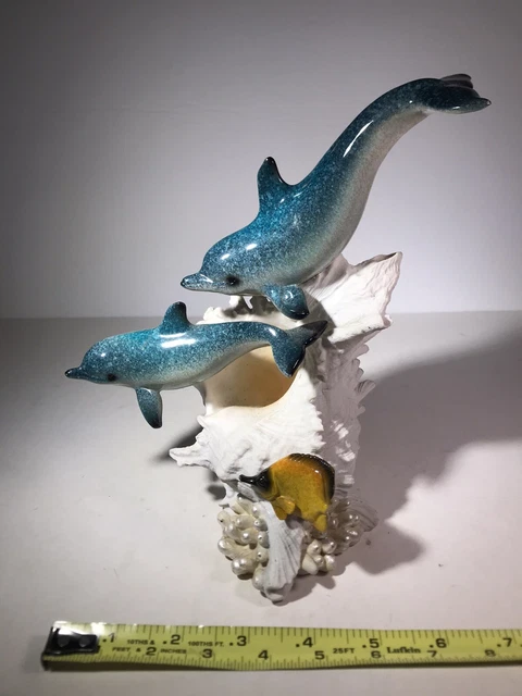 9& RESIN NAUTICAL Ocean Beach Dolphin Seashell Shell Conch Sculpture ...