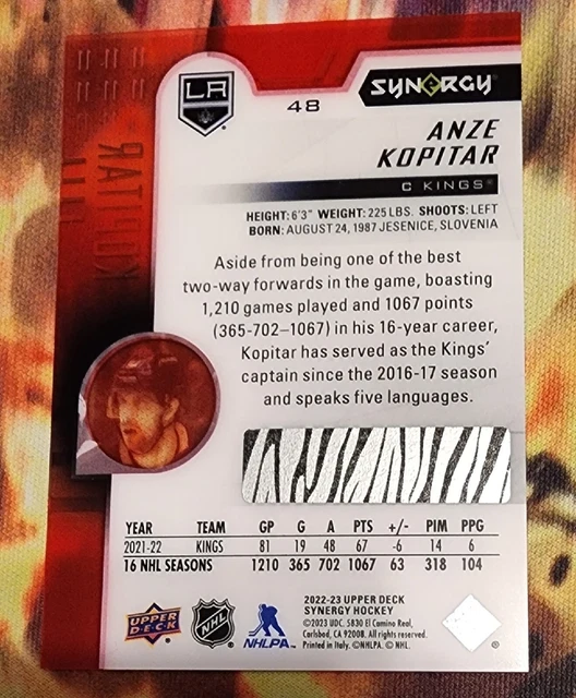2022-23 UD SYNERGY Bounty codes rouges #48 Anze Kopitar - Los Angeles ...
