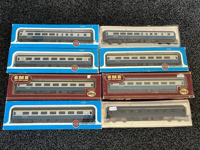AIRFIX OO GAUGE BR Blue Grey Mk2 Coaches x 7 & 1 spare black MK2 coach ...