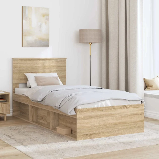 BED FRAME WITH Headboard Sonoma 100 x 200 cm Engineered wood vidaXL £ ...