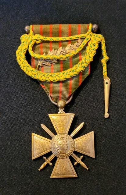 CROIX DE GUERRE 1914-1918 mini fourragère WW1 French War Cross bronze ...