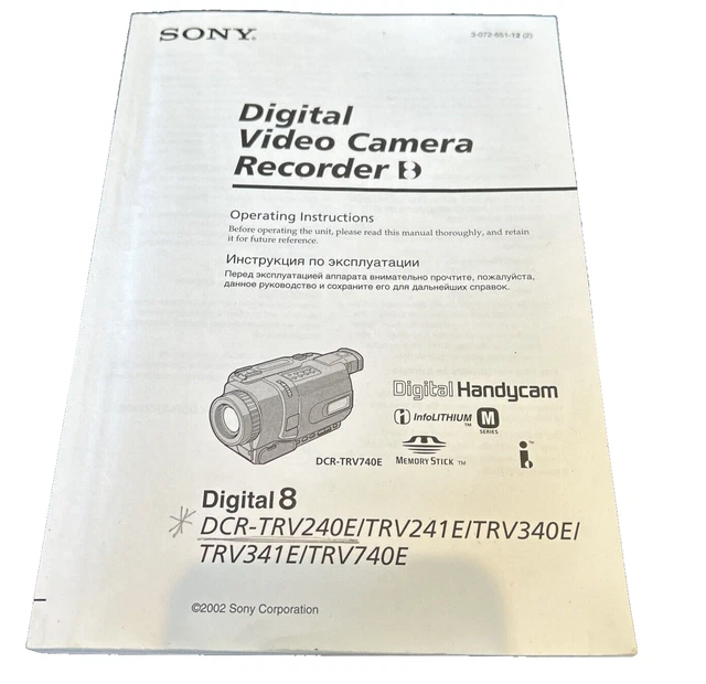 SONY DIGITAL 8 Video Cámara Instrucciones de Funcionamiento Manual de Usuario DCR-TRV240E/241E ...