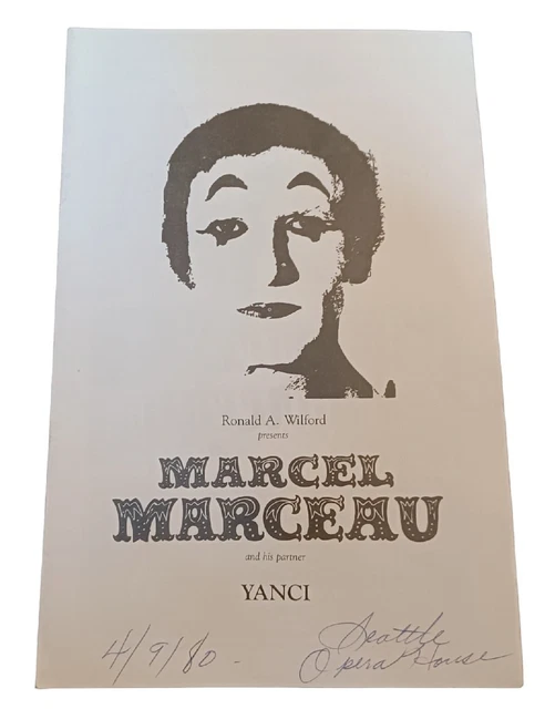 VINTAGE PLAYBILL 1980 Marcel Marceau and Yanci Seattle Opera House £17. ...