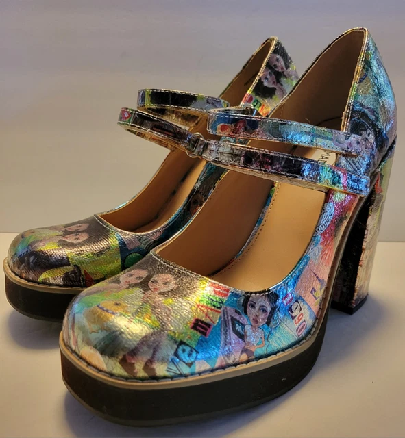 STEVE MADDEN WOMENS Shoes Size 8.5 Twice Mary Jane Platform Cosmic Foil ...