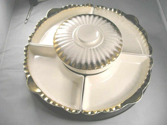 &NORTHINGTON& VINTAGE/MID CENTURY Modern Ivory Lazy Susan Trimmed in ...