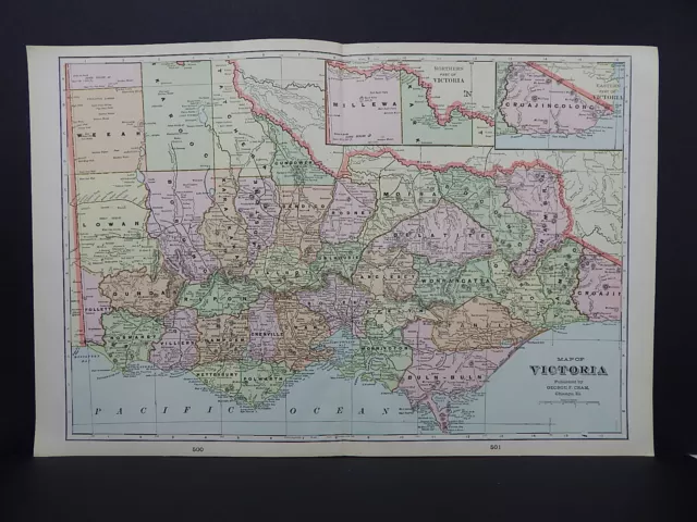 MAP OF VICTORIA George F. Cram 1901 Double Page W17#78 $19.95 - PicClick