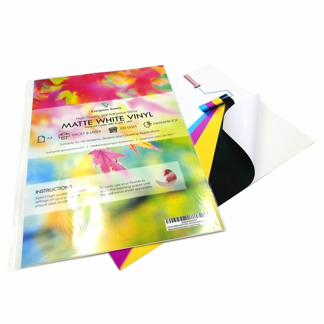 5 MATTE VINYL Sticker Paper Labels A4 Waterproof Sheets Inkjet & Laser ...