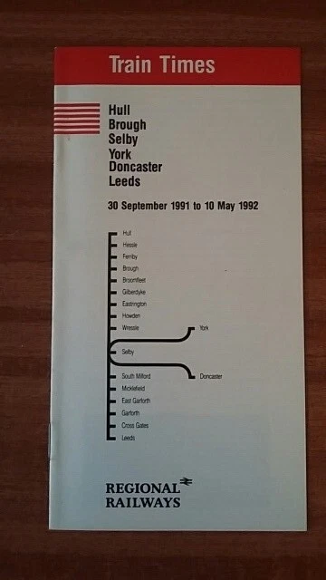 BRITISH RAIL REGIONAL railways 1991/92 Hull-Leeds train timetable £1.25 ...