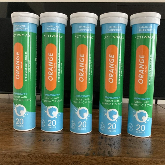 ACTIV-MAX VITAMIN C+ZINC X5 Tubes Orange Flavour Effervescent Tablets ...