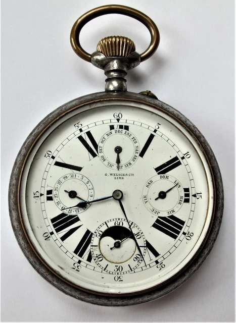 ANTIQUE MOON DIAL Goliath Pocket Watch Extra Large 79 Mm Dia £595.00 ...