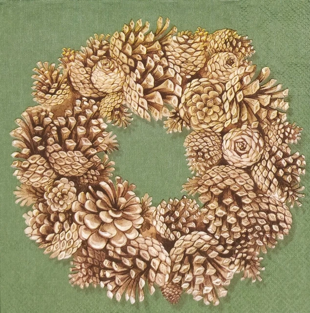 T003# 3 X Single Paper Napkins For Decoupage Christmas Pine Cone Wreath Green $7.13 - PicClick AU