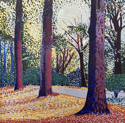 TABLEAU PEINTURE POINTILLISME paysage de forêt XXe EUR 280,00 - PicClick FR