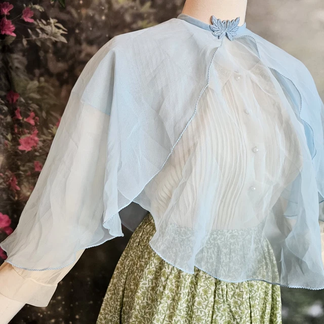 VINTAGE 1960'S CHIFFON Capelet Cape Baby Blue Sheer Butterfly Wings Mod ...