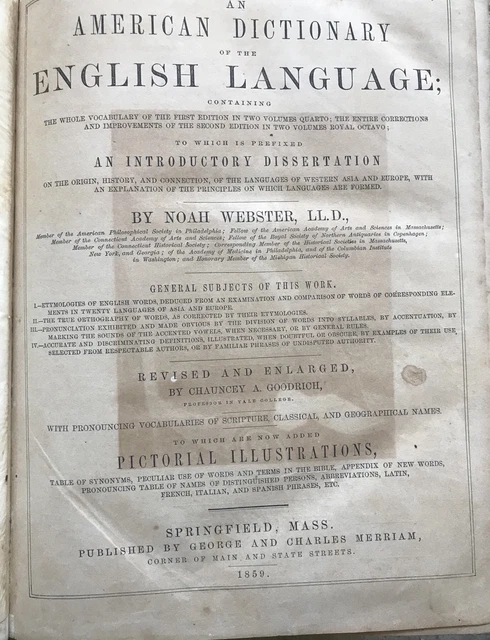 RARE VINTAGE 1859 Webster First Pictorial Dictionary Leather £117.75 ...