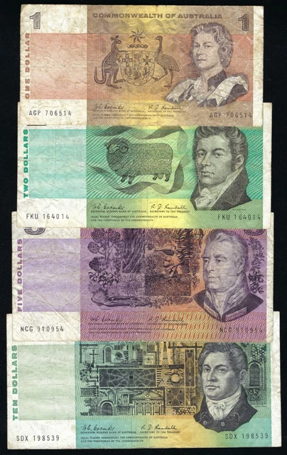 COMMONWEALTH OF AUSTRALIA 1967 Coombs/Randall $1 $2 $5 $10 Banknote Set ...