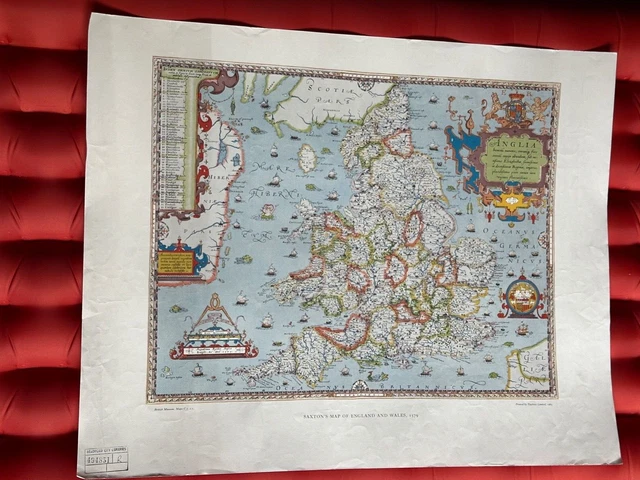 SAXTON'S MAP OF England & Wales, 1579, 20 x 25 inches, 1963 Reprint £21 ...