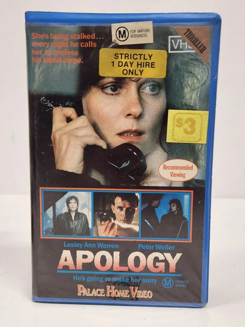 APOLOGY 1986 VHS Clamshell Ex Rental Palace Home Video Thriller $35.00 ...