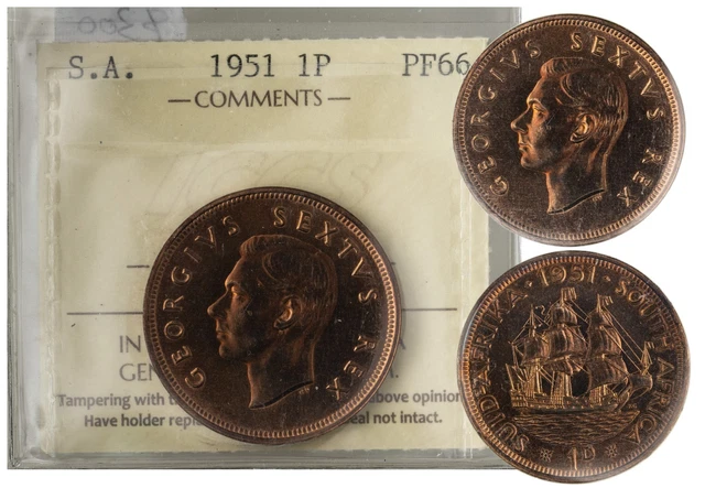 SOUTH AFRICA. GEORGE VI 1951 1 Penny ICCS graded Proof 66 KM-34.2 $175. ...