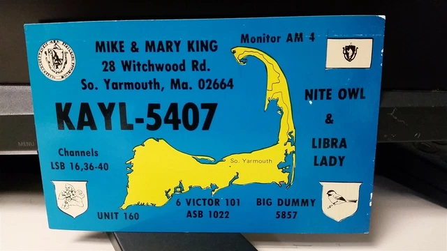 CB RADIO QSL postcard KAYL-5407 map Mike Mary King 1970s Yarmouth ...