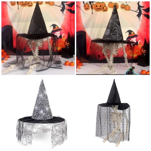 VEIL TULLE HALLOWEEN Hat Cosplay Costume Cobweb Sheer Wizard Witch Hats ...