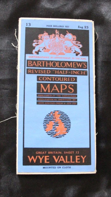 1930'S BARTHOLOMEW'S REVISED Half Inch Contoured Cloth Map Wye Valley ...