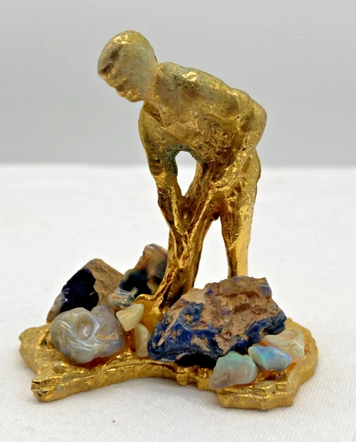 OPAL SPECIMEN OPAL Miner Gold Tone Metal Souvenir Figurine Australian ...