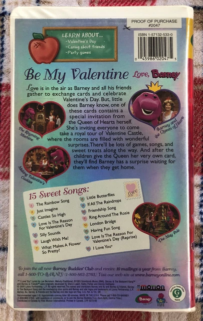 BARNEY: BE MY VALENTINE, LOVE BARNEY [2000] Canadian Clamshell VHS TAPE ...