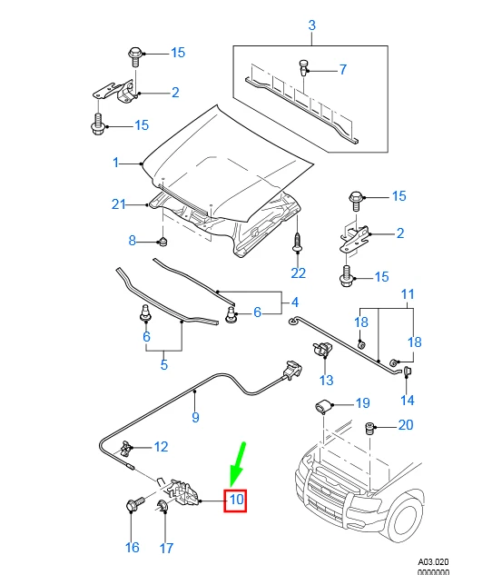 VERROUILLAGE CAPOT AVANT Ford Ranger MK2 Assy LHD 1461804 6M34-J16700 ...