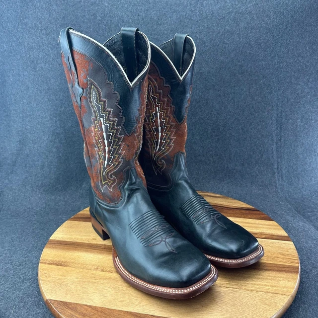 LUCCHESE MENS' EL Campo Black Horseman Calf Skin Square Toe Boots 11.5D ...