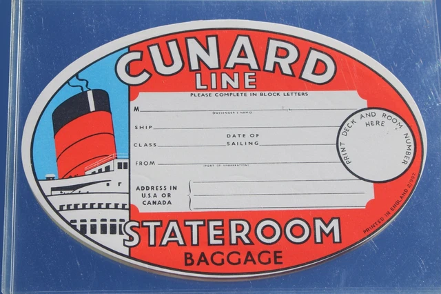CUNARD WHITE STAR Line Rms Queen Mary Era Original Luggage Sticker C ...