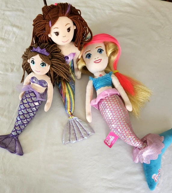 BARBIE MERMAID SOFT Toy Doll 19" Aurora Mermaid 18" & Small Mermaid 13 ...
