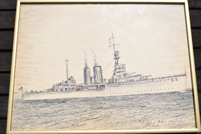 WW1 WW2 HMS DAUNTLESS original crew pencil sketch £39.99 - PicClick UK