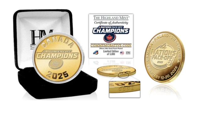 TEAM CANADA 2025 4 Nations Face Off Champions 39mm Gold Coin $99.99 ...
