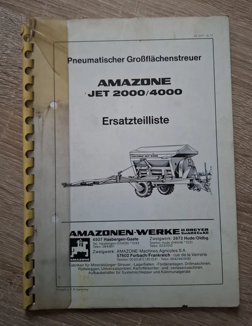 AMAZONE DÜNGERSTREUER JET 2000 + 4000 Ersatzteilliste EUR 29,90 ...