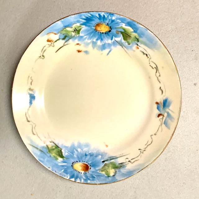ANTIQUE HAND-PAINTED CHINA Plate Blue Daisy Pattern 6 1/2" Unsigned £7. ...