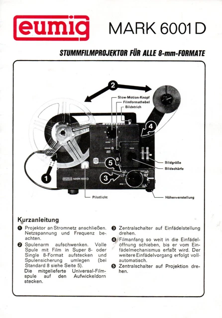 BEDIENUNGSANLEITUNG MANUAL FILMPROJEKTOR Eumig Mark 6001 D EUR 8,99 - PicClick DE