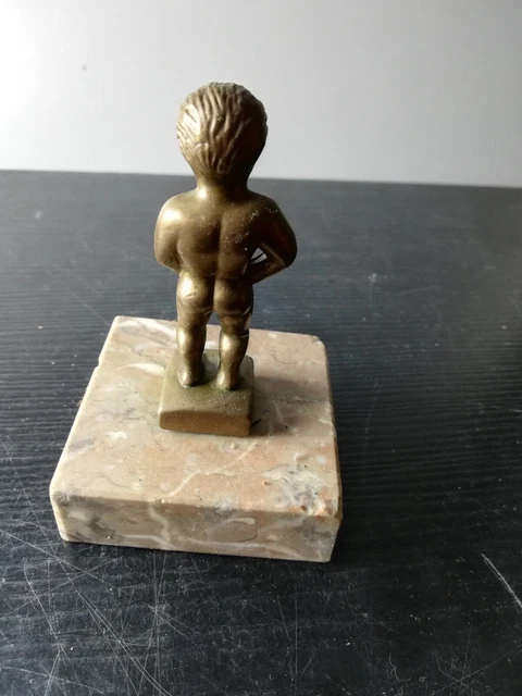 VINTAGE FIGURINE MANNEKEN Pis Belgium Bruxelles bronze ou laiton socle ...