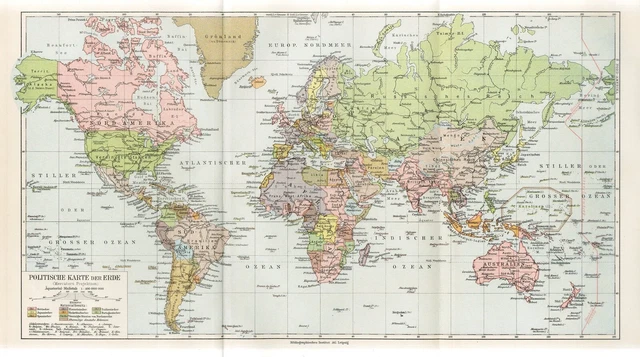 1900S WORLD POLITICAL MAP in MERCATOR PROJECTION Antique FOLIO Map £1. ...
