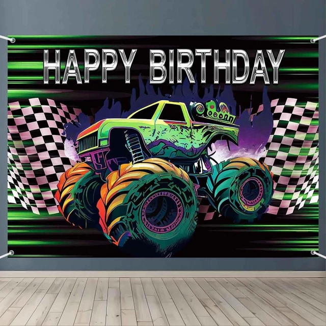 TRUCK BACKDROP BANNER Cars Happy Birthday Backdrop for Boys Green Truck ...