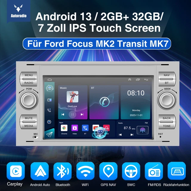 AUTORADIO CARPLAY ANDROID 13 per Ford Focus MK2 Transit MK7 2+32G GPS ...