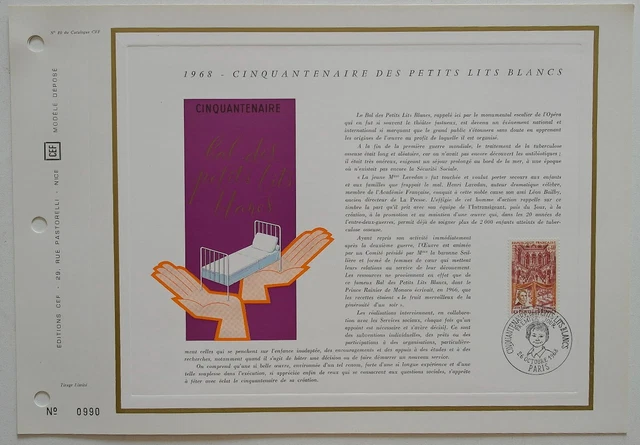 FEUILLET CEF 1ER jour 80 1968 Cinquantenaire des petits lits blancs EUR ...
