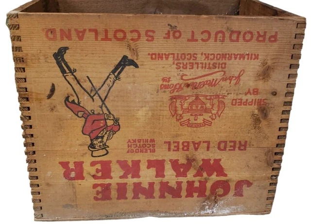 JOHNNIE WALKER WOODEN Box Red Label Whisky Whiskey Dove Tail Crate VTG ...