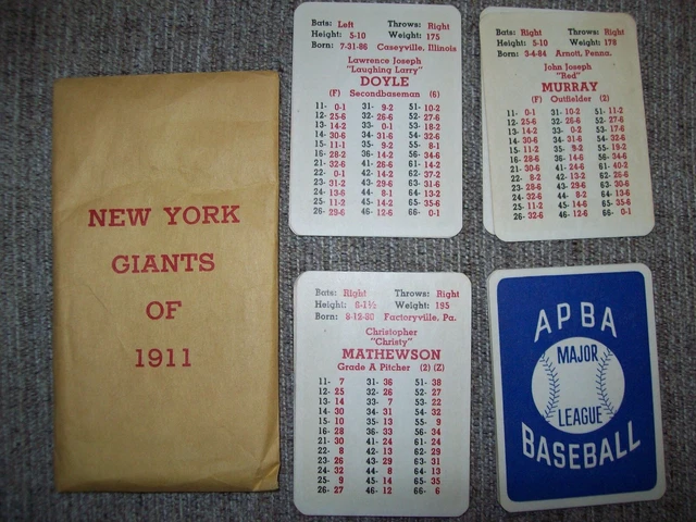 ORIGINAL APBA BASEBALL Cards- Great Teams of the Past 1911 New York ...