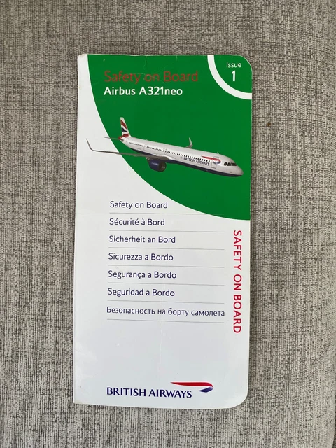 BRITISH AIRWAYS AIRBUS A321 Neo Safety Card £1.99 - PicClick UK