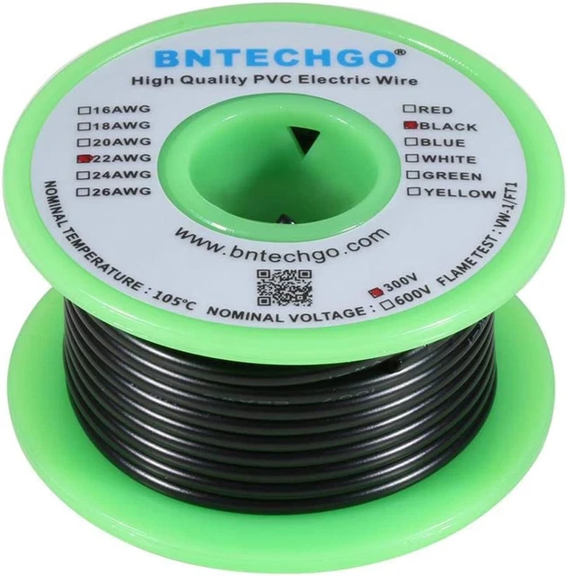 22 GAUGE PVC 1007 Solid Electric Wire Black 25 Ft 22 AWG 1007 Hook Up ...