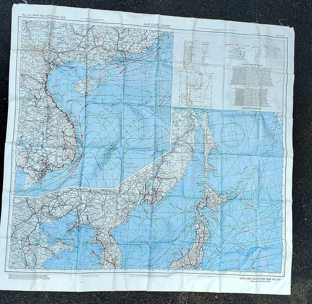 US WWII “AAF Cloth Chart” Survival Map Japan & South China Sea & East ...