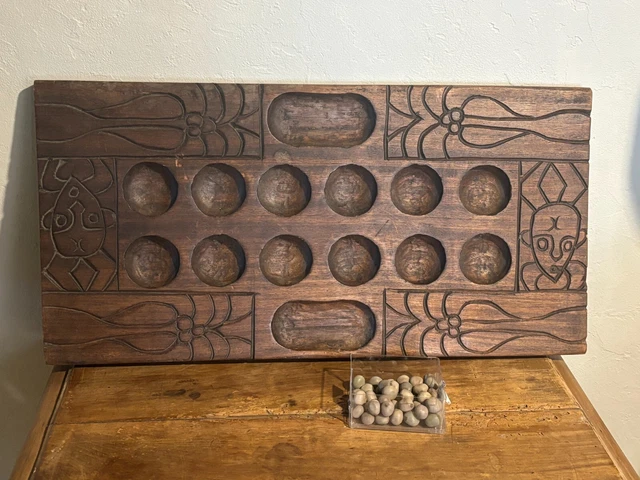 JEU AWALE AFRIQUE En Bois Massif Sculpte + Graines (48) Art Tribal ...